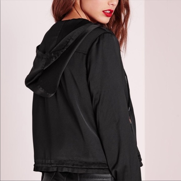 Missguided | Jackets & Coats | Satin Hooded Utility Jacket Zip Shiny ...